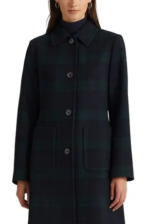 Ralph Lauren Plaid Wool Blend Coat In Black Watch - 50% Off